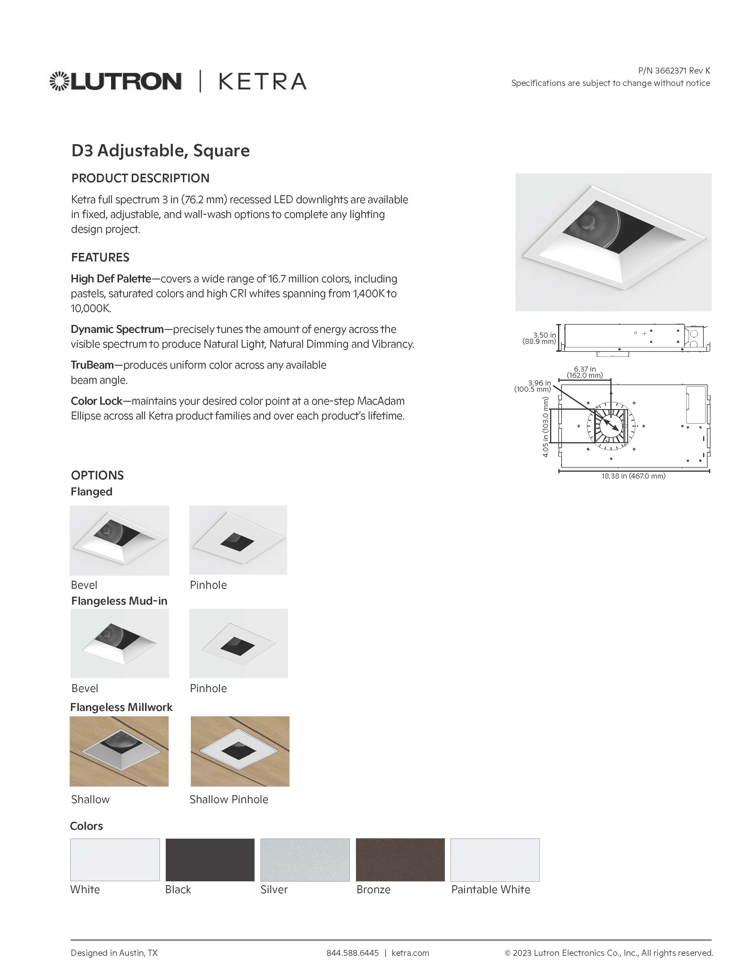 Lutron Ketra D3 Adjustable Square